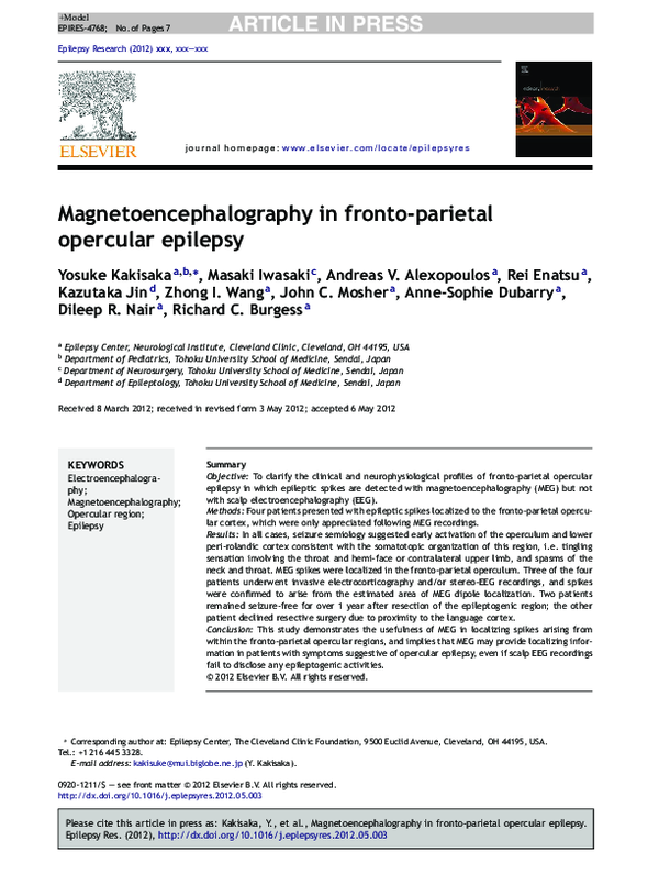 (PDF) Magnetoencephalography in fronto-parietal opercular epilepsy | Masaki Iwasaki - Academia.edu
