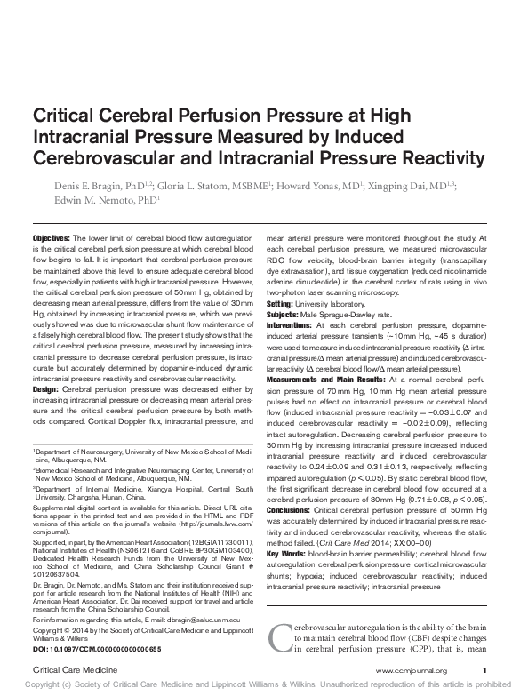 (PDF) Critical Cerebral Perfusion Pressure at High Intracranial ...