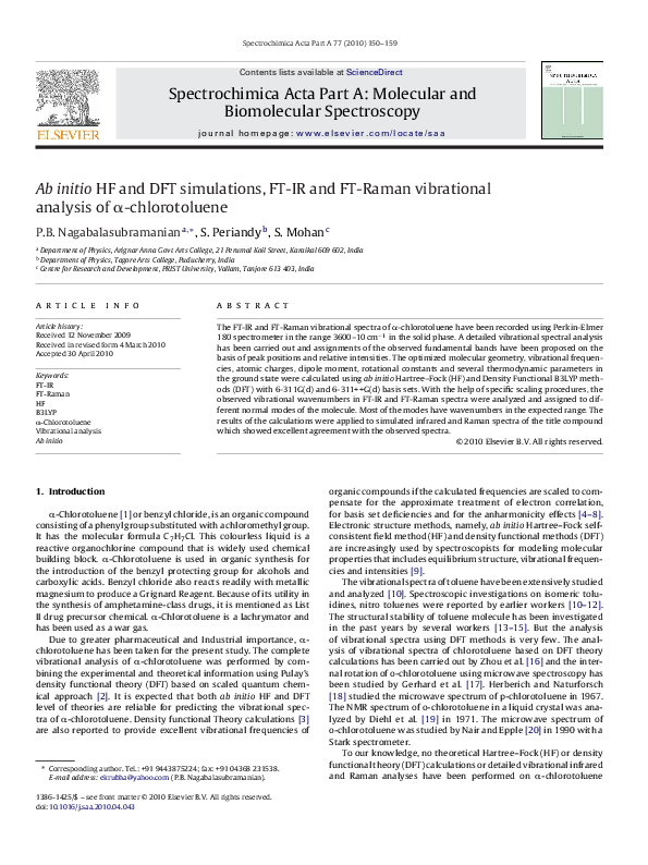 Pdf Ab Initio Hf And Dft Simulations Ft Ir And Ft Raman Vibrational