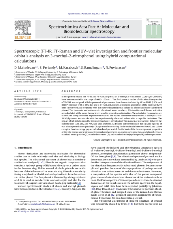 (PDF) Spectroscopic (FT-IR, FT-Raman and UV–vis) investigation and frontier molecular orbitals ...