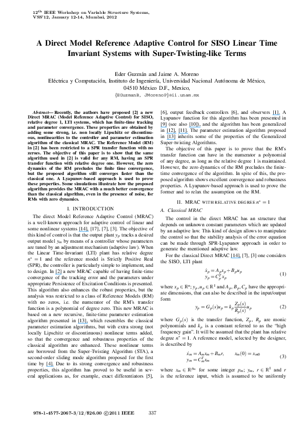 (PDF) A direct model reference adaptive control for SISO linear time invariant systems with ...