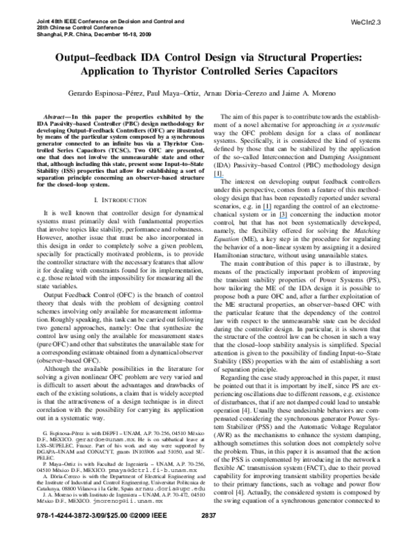 (PDF) Output-feedback IDA control design via structural properties: Application to Thyristor ...
