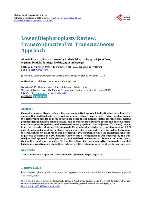 (PDF) Lower Blepharoplasty Review, Transcon-junctival vs ...