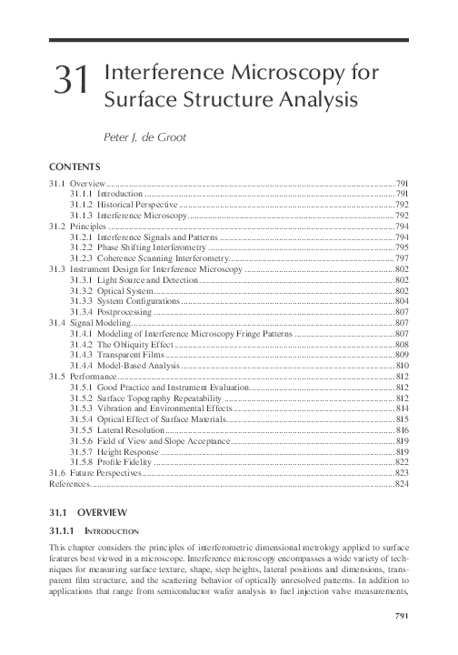 (PDF) Interference Microscopy for Surface Structure Analysis