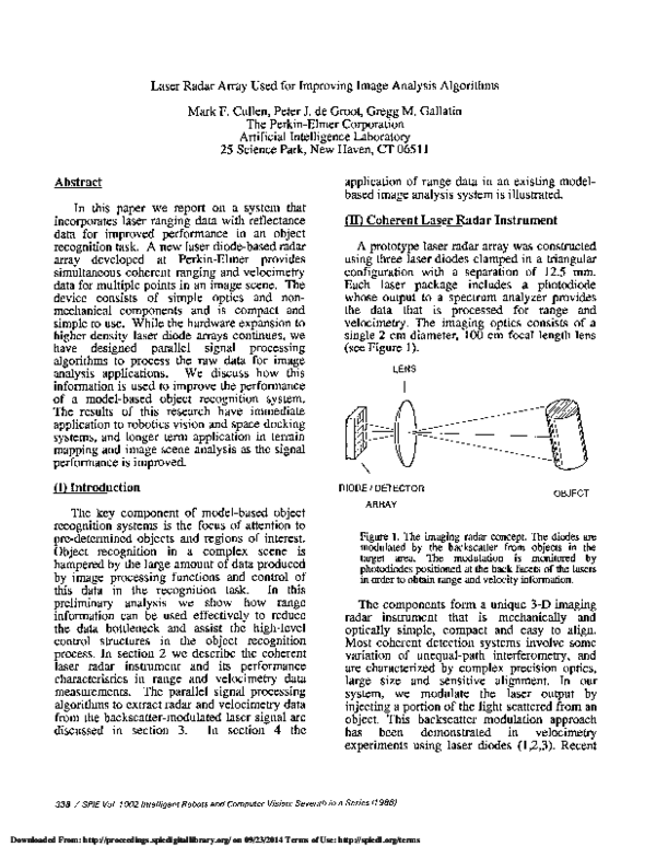 (PDF) Laser Radar Array Used For Improving Image Analysis Algorithms