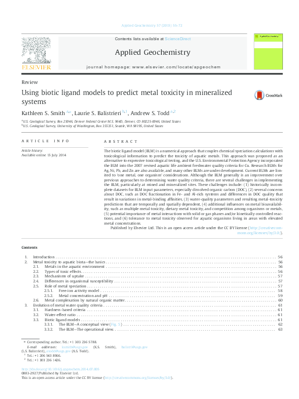 (PDF) Using biotic ligand models to predict metal toxicity in mineralized systems