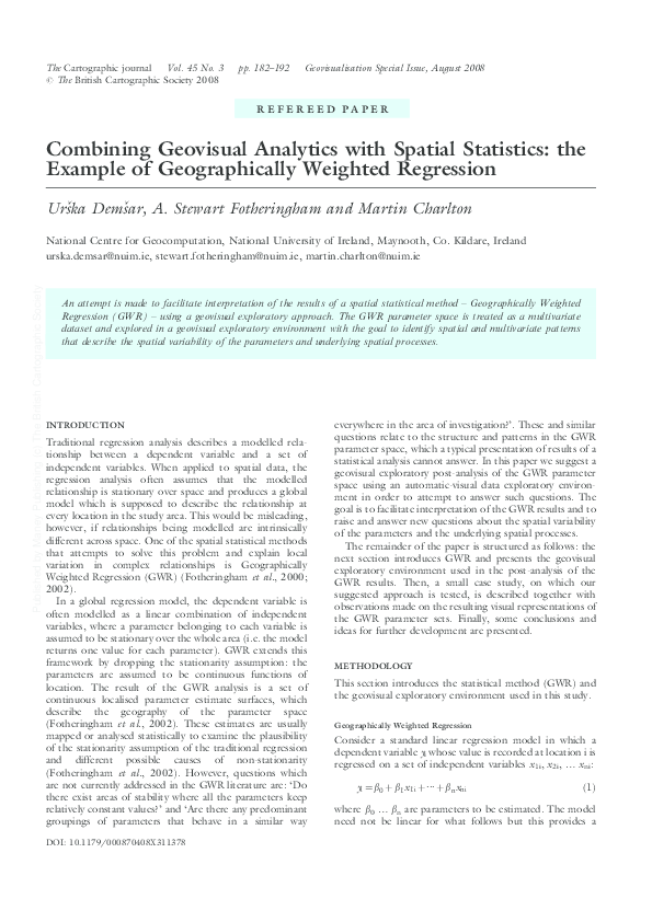 (PDF) Combining Geovisual Analytics with Spatial Statistics: the Example of Geographically ...