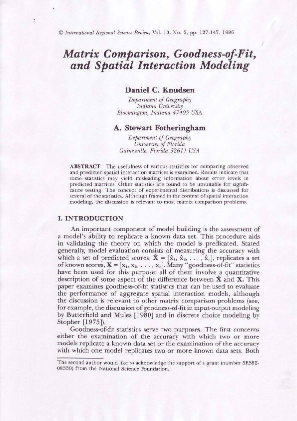 Pdf Matrix Comparison Goodness Of Fit And Spatial Interaction Modeling