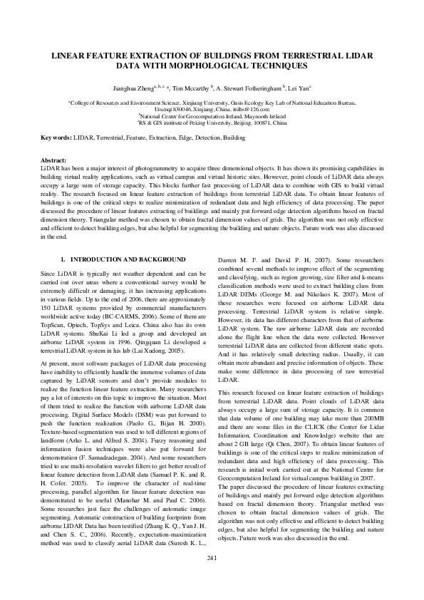 (PDF) Linear Feature Extraction of Buildings from Terrestrial LIDAR Data with Morphological ...