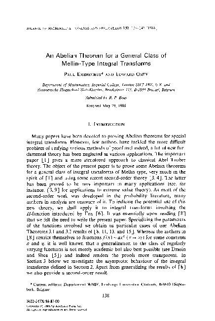 (PDF) An Abelian theorem for a general class of Mellin-type integral ...