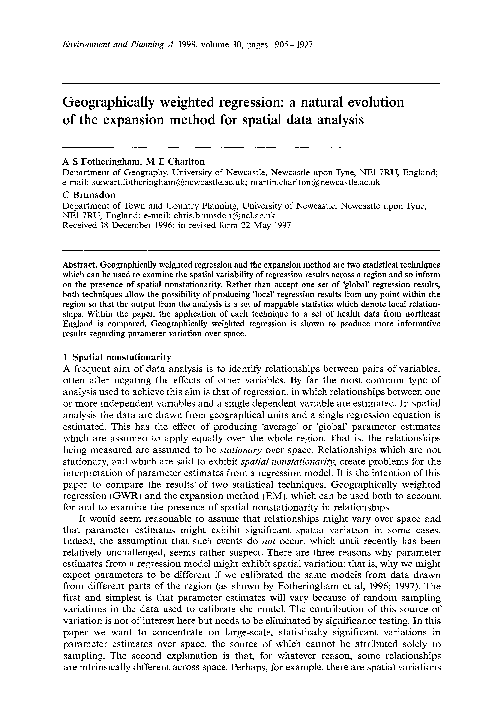 (PDF) Geographically weighted regression: a natural evolution of the ...