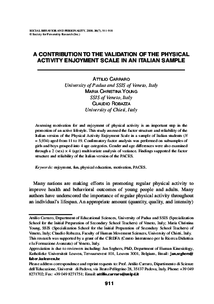 (PDF) A CONTRIBUTION TO THE VALIDATION OF THE PHYSICAL ACTIVITY ...