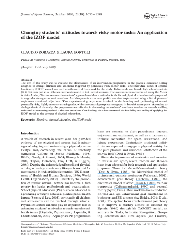 (PDF) Changing students' attitudes towards risky motor tasks: An ...