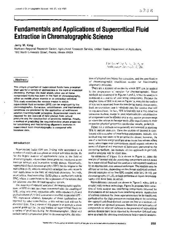 Pdf Fundamentals And Applications Of Supercritical Fluid Extraction In Chromatographic Science