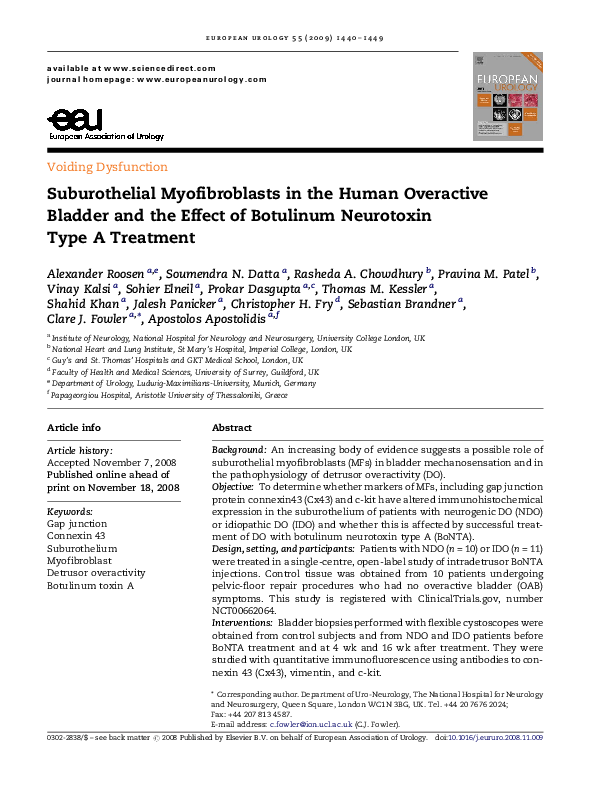 (PDF) Suburothelial Myofibroblasts in the Human Overactive Bladder and ...