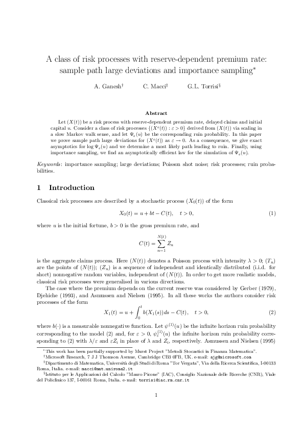 (PDF) A class of risk processes with reserve-dependent premium rate: sample path large ...