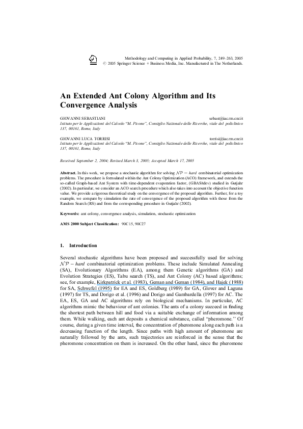 Pdf An Extended Ant Colony Algorithm And Its Convergence Analysis