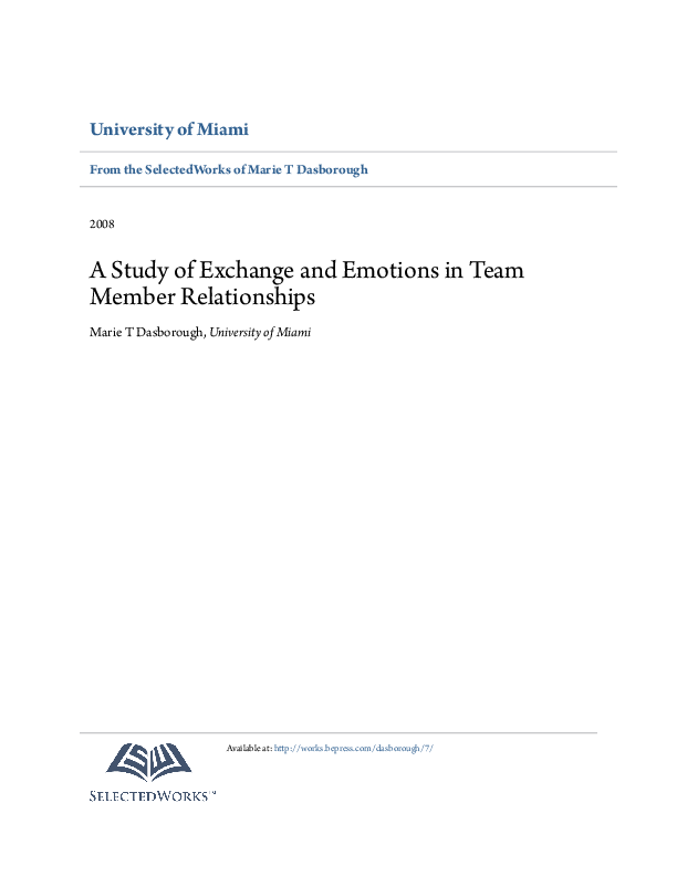 (PDF) A Study of Exchange and Emotions in Team Member Relationships