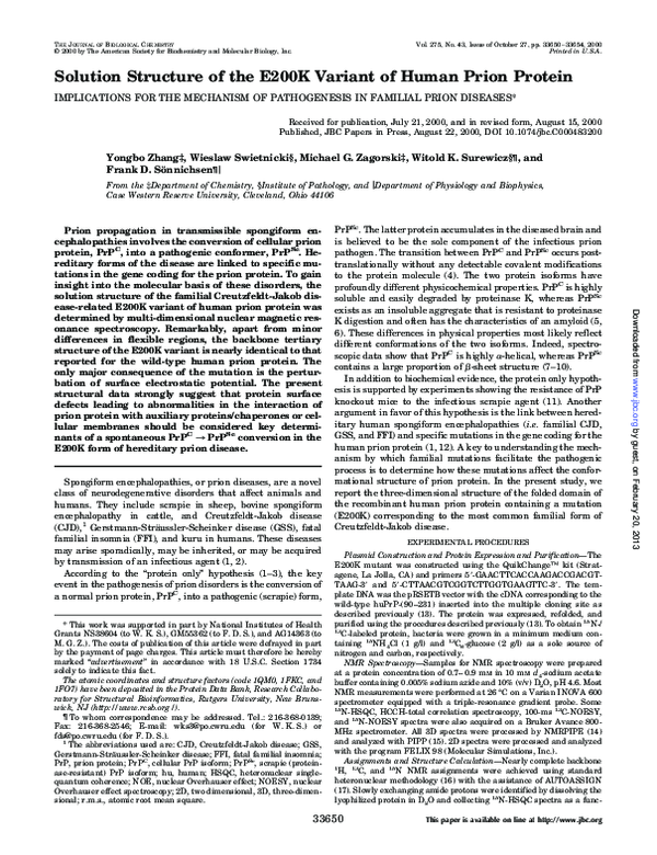 (PDF) Familial Prion Disease Mutation Alters the Secondary Structure of Recombinant Mouse Prion ...