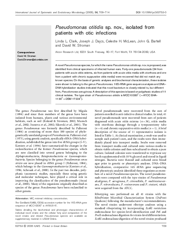 Pdf Pseudomonas Otitidis Sp Nov Isolated From Patients With Otic Infections