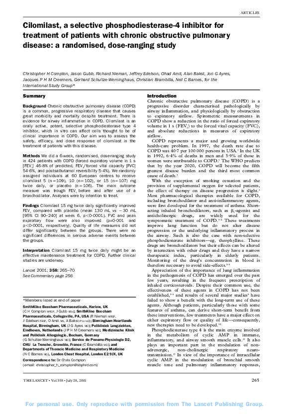 (PDF) Cilomilast, a selective phosphodiesterase-4 inhibitor for ...