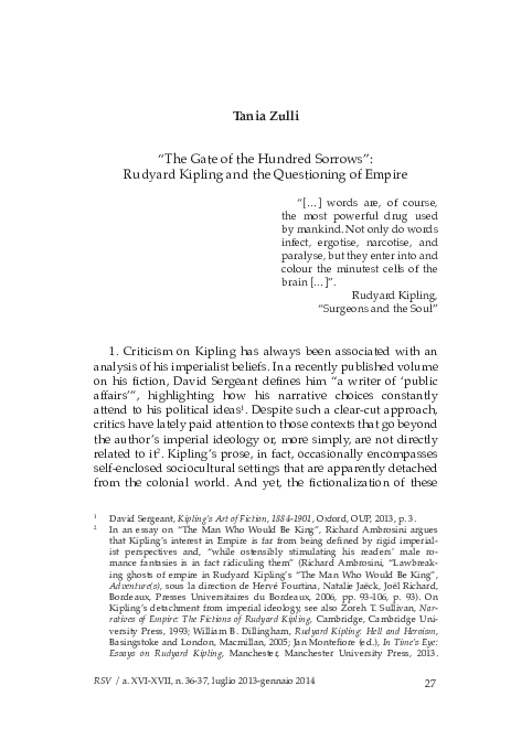(PDF) ZULLI T (2013). “The Gate of the Hundred Sorrows': Rudyard ...