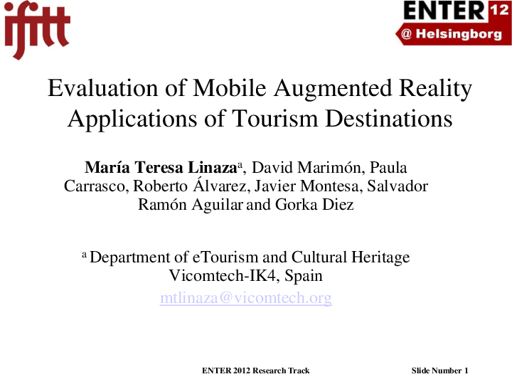 (PDF) Evaluation of Mobile Augmented Reality Applications for Tourism Destinations