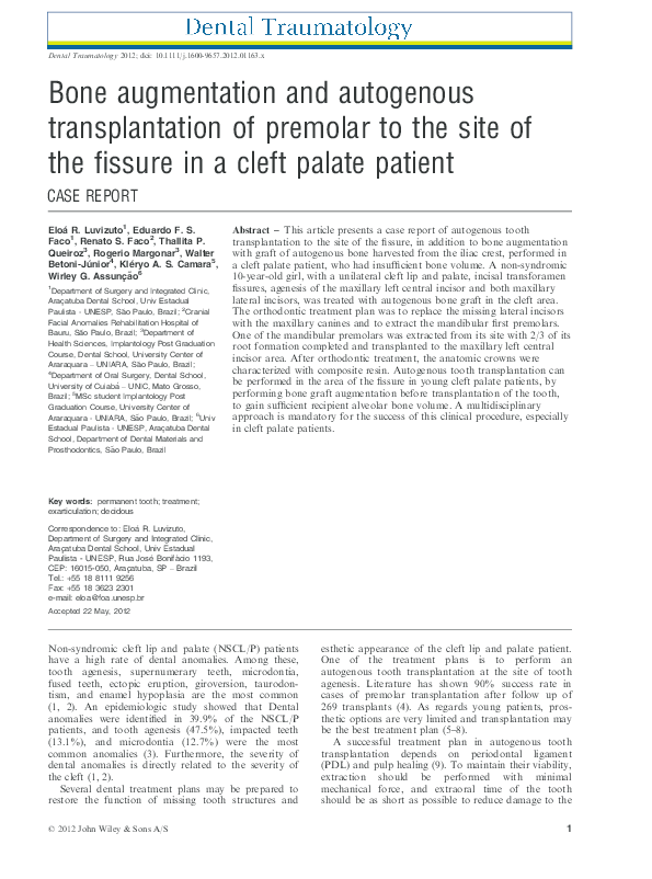 (PDF) Bone augmentation and autogenous transplantation of premolar to ...