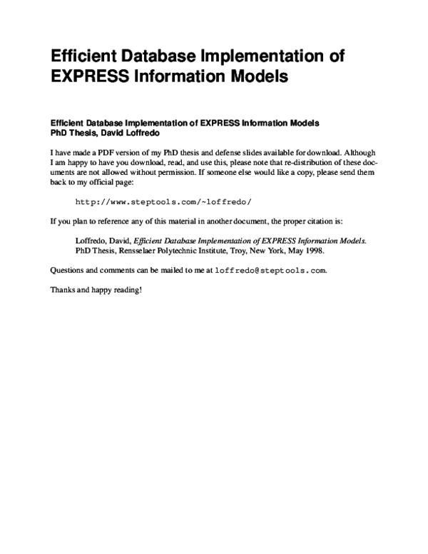 (PDF) Efficient database implementation of EXPRESS information models