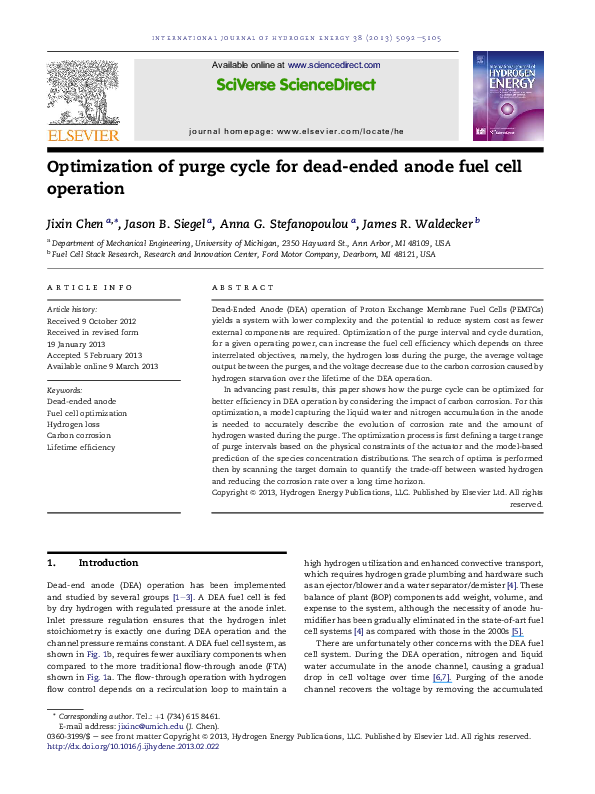(PDF) Optimization of purge cycle for dead-ended anode fuel cell operation