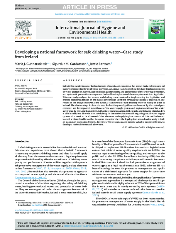 (PDF) Developing a national framework for safe drinking water—Case ...