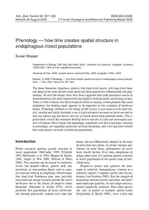 (PDF) Phenology how time creates spatial structure in endophagous ...