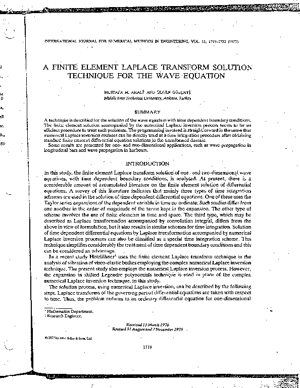 (PDF) A finite element Laplace transform solution technique for the ...