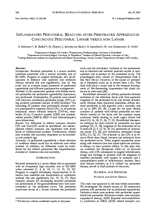 (PDF) Inflammatory peritoneal reaction after perforated appendicitis ...