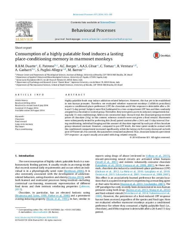 (PDF) Consumption of a highly palatable food induces a lasting place ...
