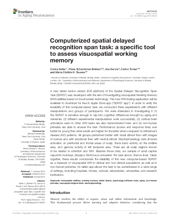 Pdf Computerized Spatial Delayed Recognition Span Task A Specific