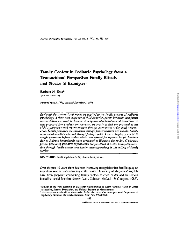 (PDF) Family Context in Pediatric Psychology from a Transactional ...