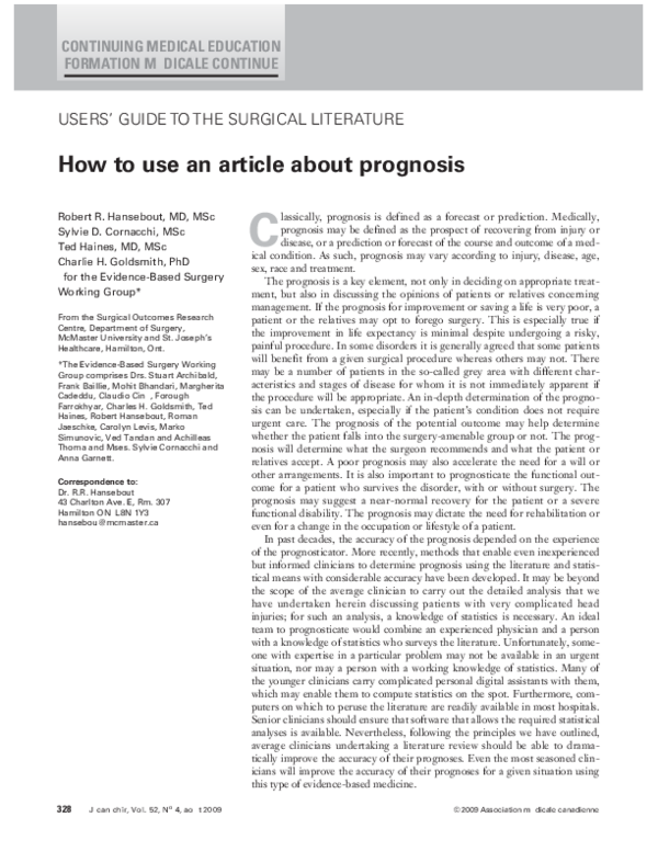 (PDF) How to use an article about prognosis