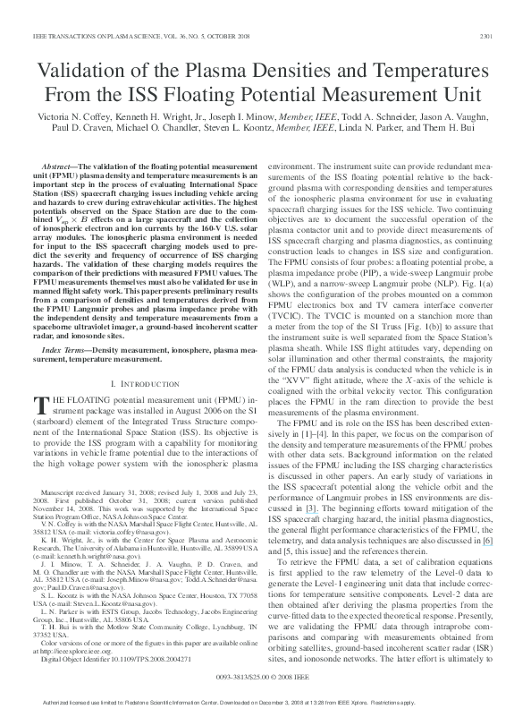 (PDF) Validation of the Plasma Densities and Temperatures From the ISS ...