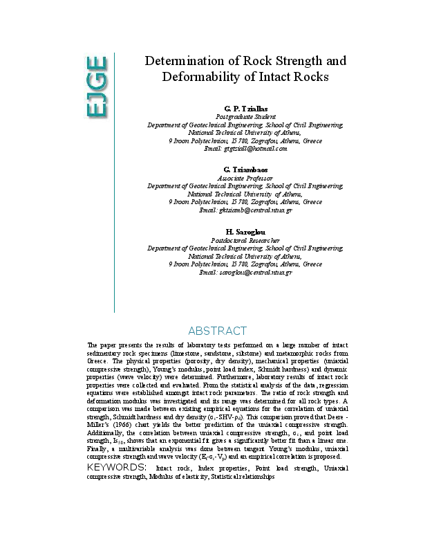 (PDF) Determination of Rock Strength and Deformability of Intact Rocks