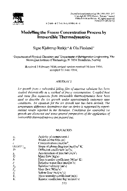 (PDF) Modelling the freeze concentration process by irreversible ...