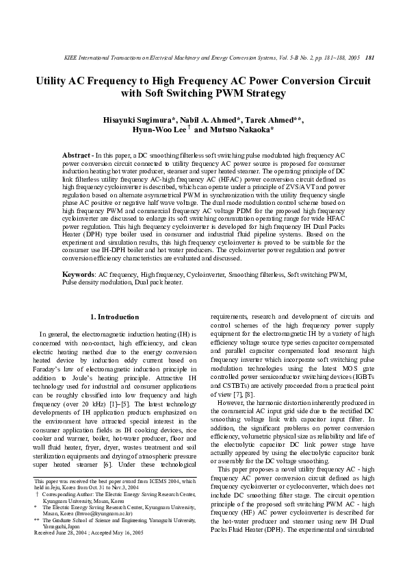 (PDF) Utility AC Frequency to High Frequency AC Power Conversion Circuit with Soft Switching PWM ...