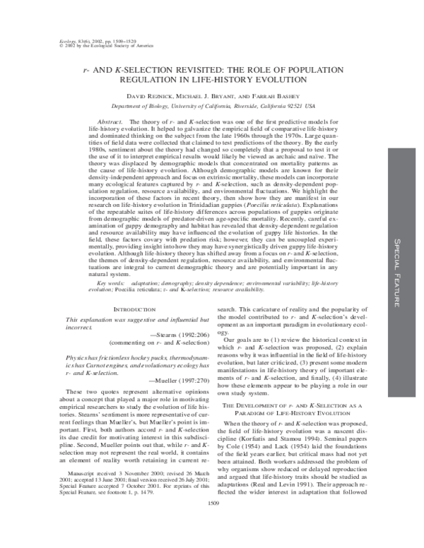 (PDF) r - AND K -SELECTION REVISITED: THE ROLE OF POPULATION REGULATION ...