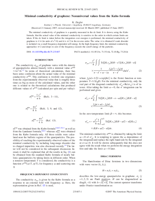 (PDF) Minimal conductivity of graphene: Nonuniversal values from the ...