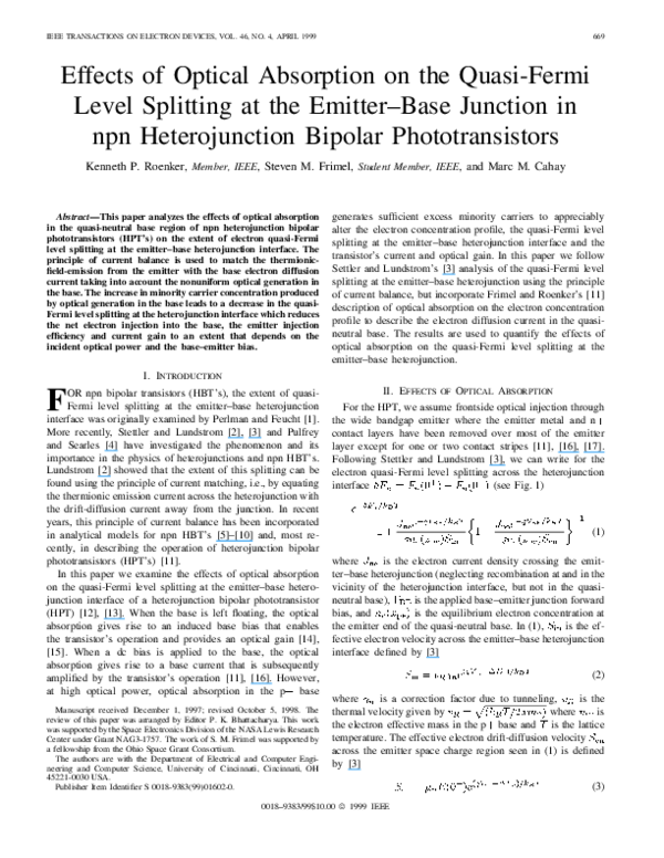 (PDF) Effects of optical absorption on the quasi-Fermi level splitting ...