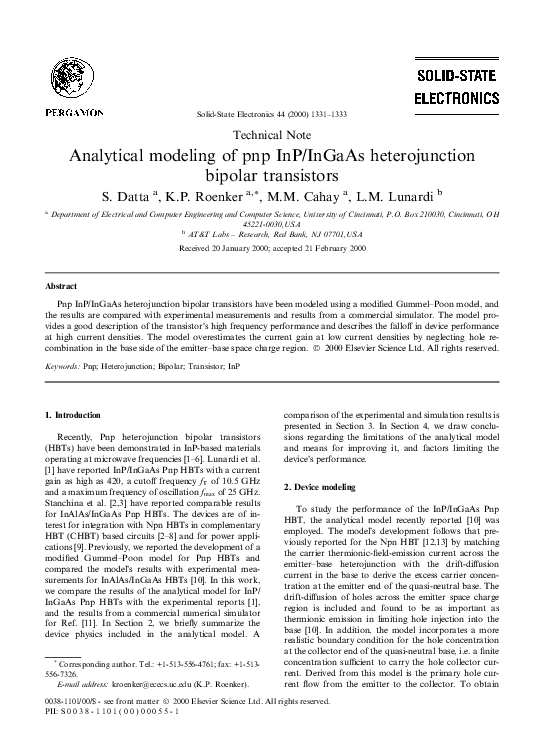 (PDF) Analytical modeling of pnp InP/InGaAs heterojunction bipolar ...
