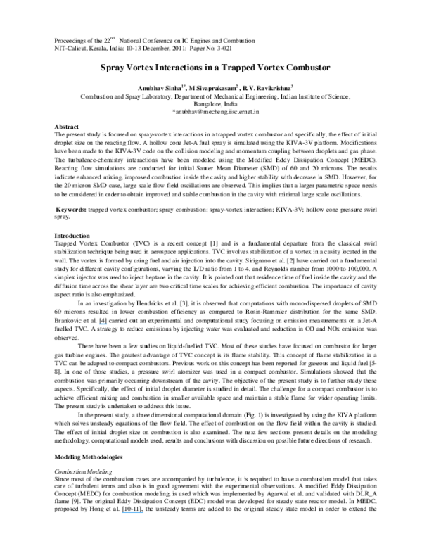 (PDF) Spray Vortex Interactions in a Trapped Vortex Combustor