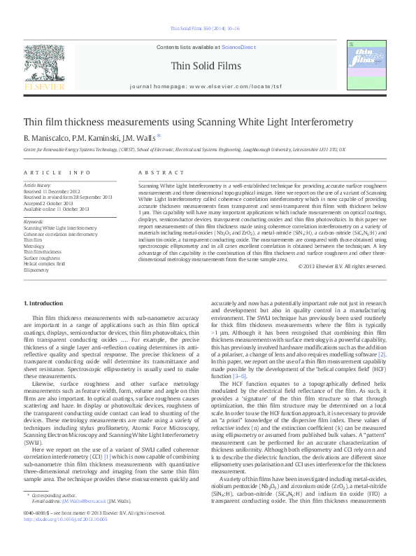 (PDF) Combined thin-film thickness measurement and surface metrology of ...