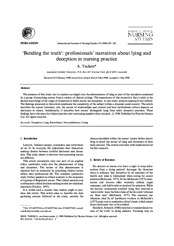 (PDF) Bending the truth': professionals' narratives about lying and ...