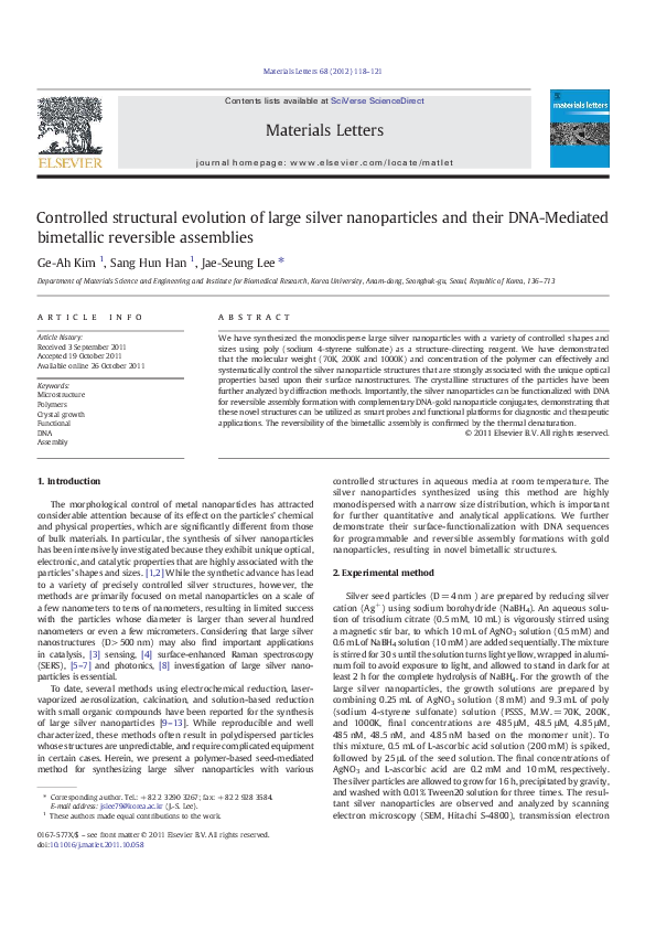 (PDF) Controlled structural evolution of large silver nanoparticles and ...